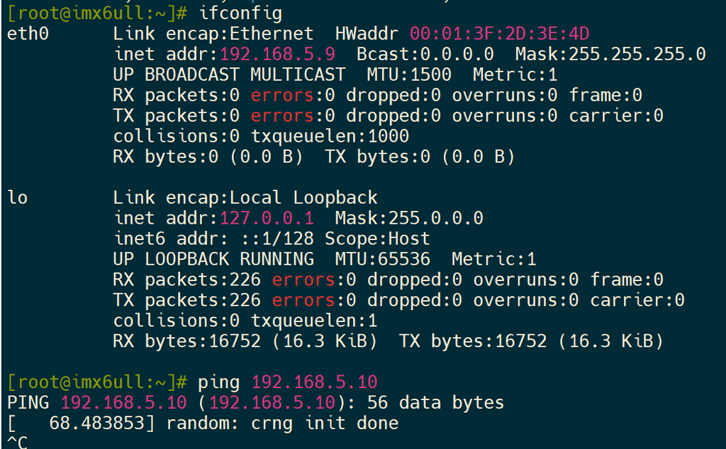 开发版不能和Windows虚拟机互ping，会显示random:crng init done - 嵌入式开发问答社区