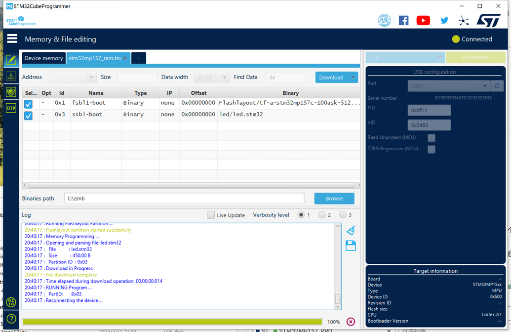 使用STM32CubeProgrammer下载一直卡着不动 - STM32MP157_PRO - 嵌入式开发问答社区